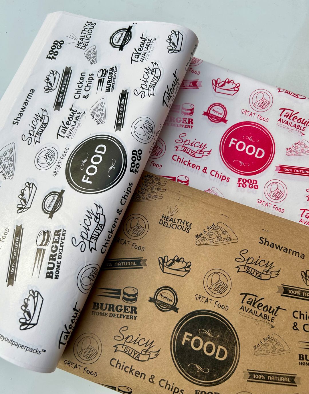 DELI PAPERS - “FOOD TO GO” / BLACK & WHITE - 3 SIZES - Paper Packs NG ...