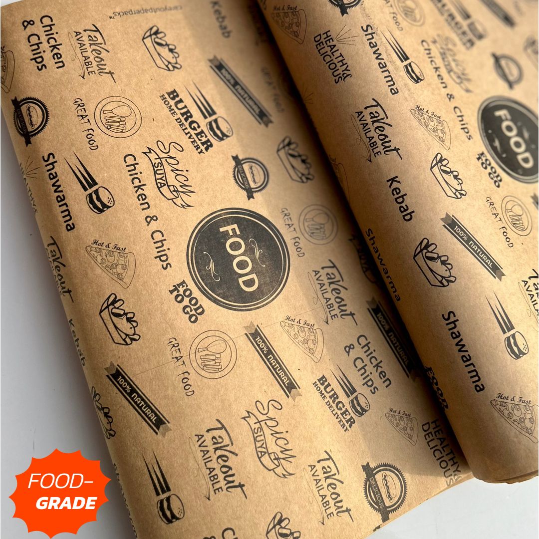 DELI PAPERS - “FOOD TO GO” / BLACK & BROWN- 3 SIZES - Paper Packs NG ...