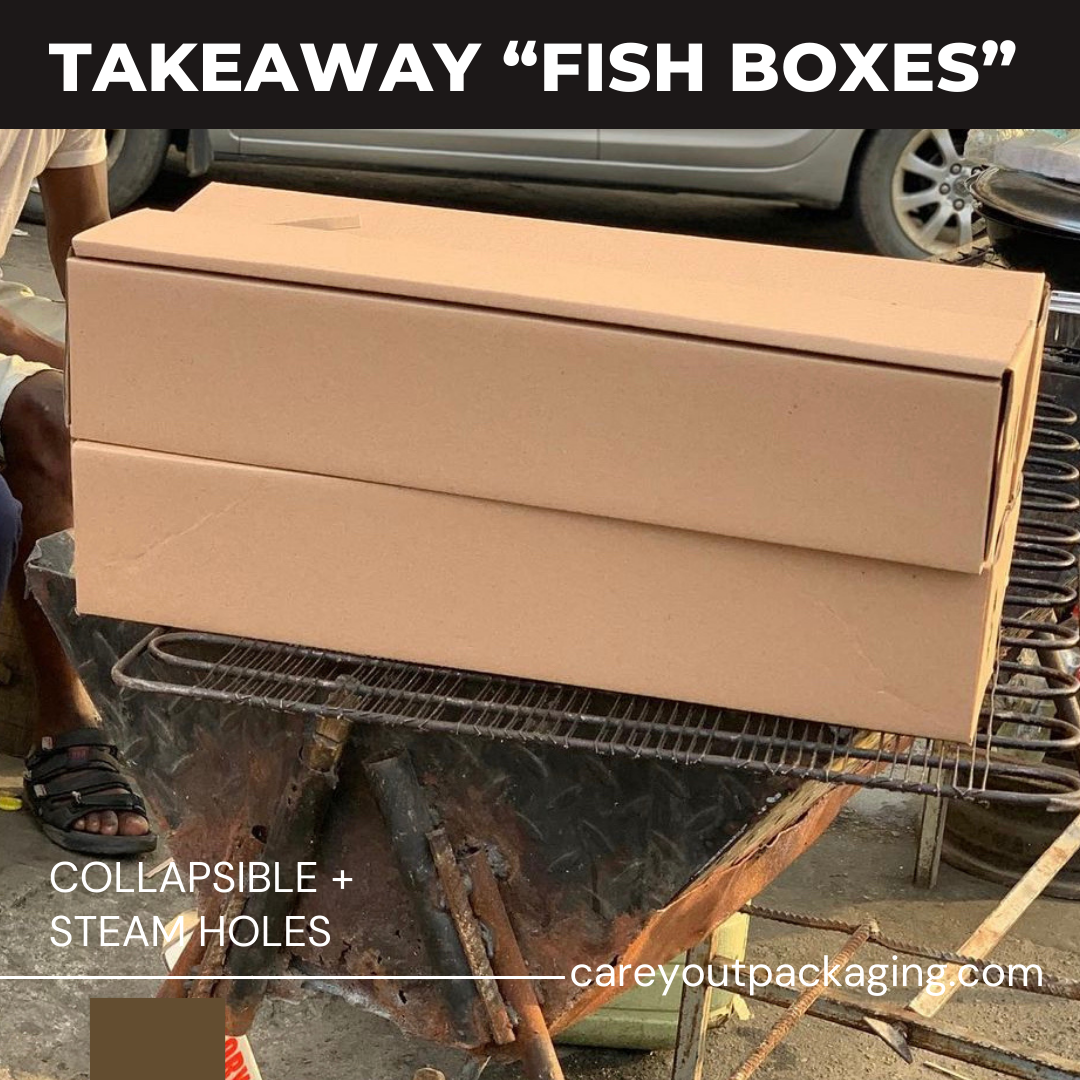 GRILLED FISH TAKEOUT BOXES - 20” x 4.5” x 4” BROWN - (CLOSED TOP; NON ...
