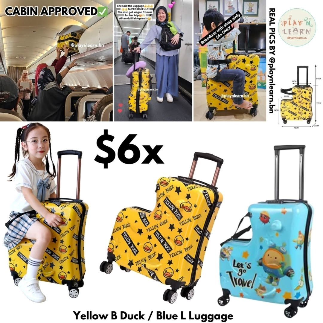 YELLOW B DUCK / BLUE L LUGGAGE WITH SEATBELT - Playnlearn.bn | Take App