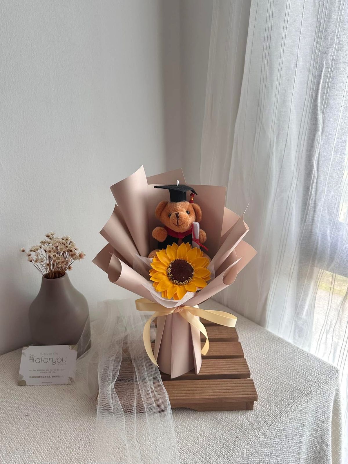 (GB002) Graduation Small Bear Sunflower Bouquet - FA FOR YOU