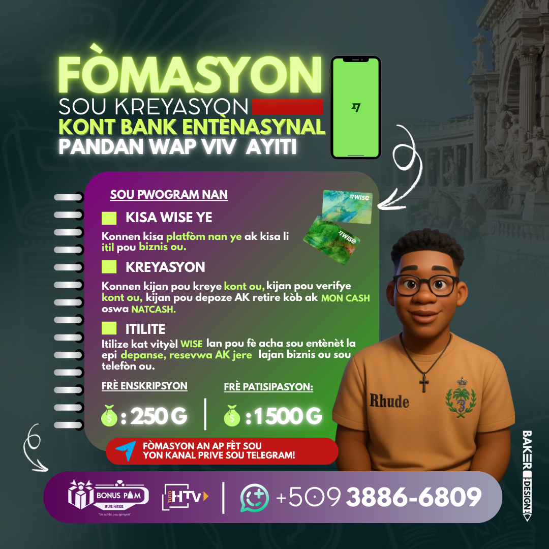 Fòmasyon Kreyasyon Kont WISE + KAT VITYÈL - Bonus Pam Business | Take App