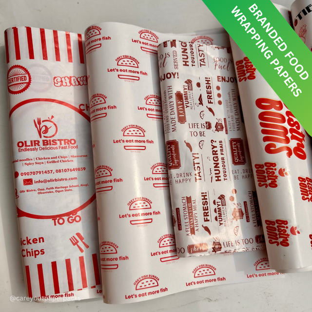 BRANDED FOOD WRAPPERS - Minimum order quantity of 1000 sheets per size ...